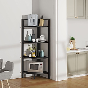 SAYGOER Corner Bookshelf 4 Tier Stand Corner Ladder Shelf Modern Storage Organizer Bookcase Industrial Display Rack Shelves for Small Space, Living Room,Home Kitchen,Office, Black