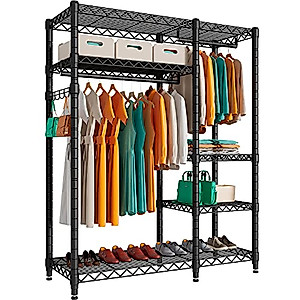 PUNION Wire Garment Rack, Heavy Duty Clothes Rack for Hanging Clothes, Metal Clothing Rack, Compact Freestanding Wardrobe Closet with Shelves Racks