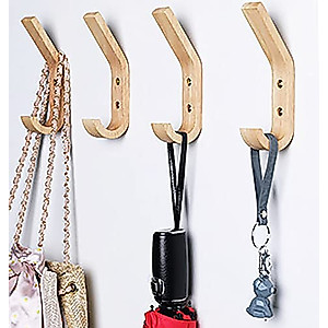 MRYUWB 4 Pcs Nature Wooden Coat Hooks Wall Mounted, Vintage Single Wall Wood Hook, Wood Wall Storage Organizer Hangers for Hats, Coats, Backpack (Natural Color)