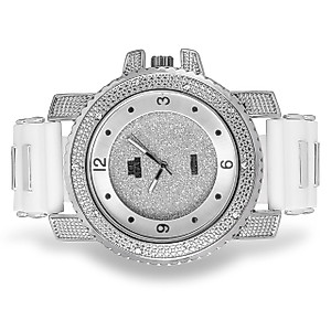 Techno Pave Men's Oversized 52mm Iced Numeral Dial Watch - Silver White Dial
