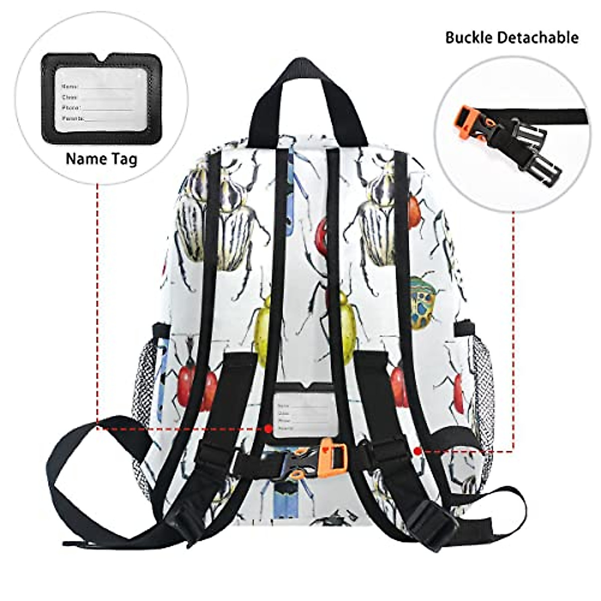 Fisyme Toddler Backpack Bugs Beetles School Bag Kids Backpacks for Kindergarten Preschool Nursery Girls Boys, M