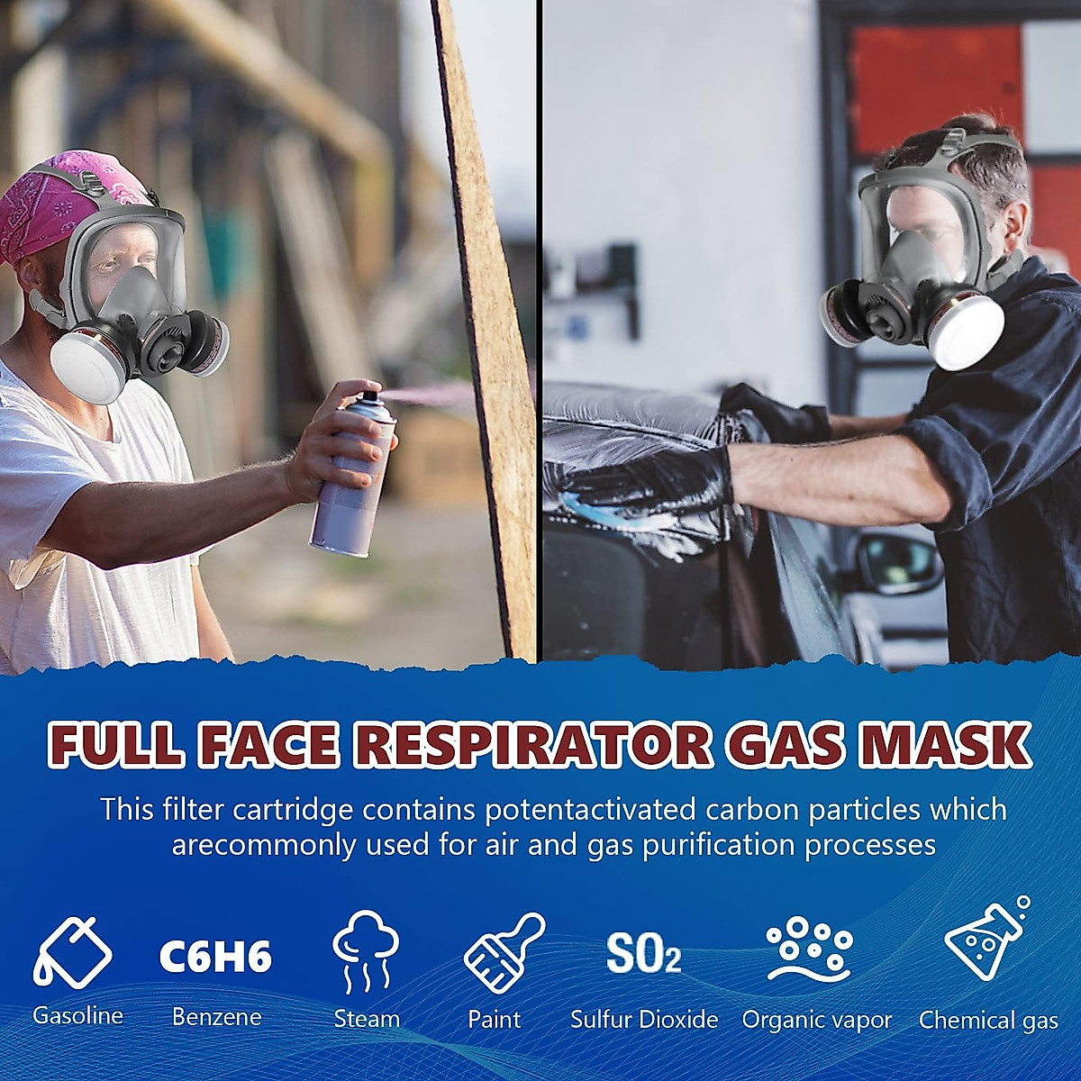 GZYZAMZ Anti-fog Full Face Respirator Gas Mask - with PA1 Activated Carbon Filters, Nuclear Gas Mask, Protection for in Organic Gas, Paint Spary, Chemical, Woodworking and other Work Protection