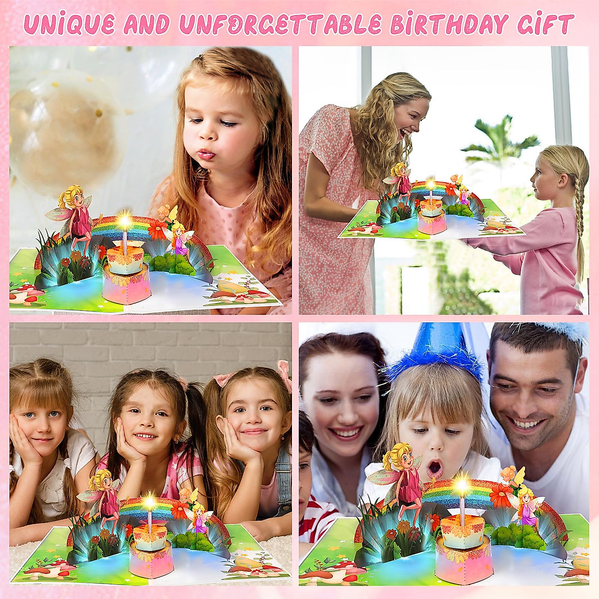 Ecloverlife Musical Birthday Card Girl, Pop Up 3D Birthday Card for Daughter, Granddaughter, Niece - Fairy Birthday Card with Blowable Canlde for 3/4/5/6/7/8 Years-Old Girls