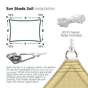 ECOOPTS 8'x8' Sun Shade Sail Rectangle Canopy Cover for Outdoor Patio Pergola Backyard Garden 180GSM HDPE Fabric 95% UV Blockage (Sand)