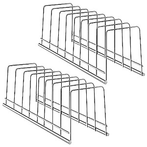 POUYRBA Pot Lid Organizer, 2pcs Silver Plate Pot Bowl Lid Rack Holder Rest Plates Organizer for Kitchen Cabinets File Folder Rack for Plates Pots Bowls Cutting Boards Reusable Containers and Books