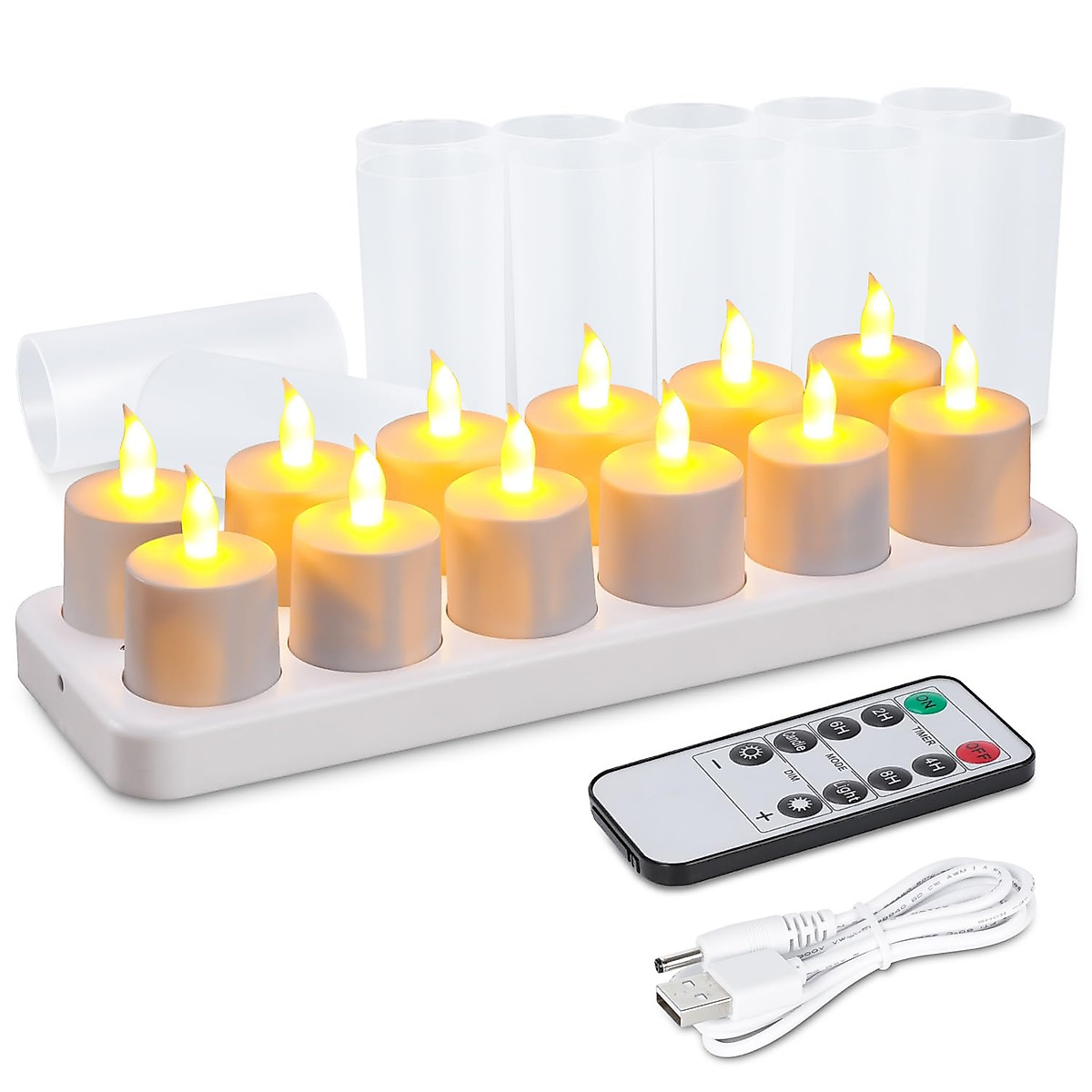 WoneNice Rechargeable Tea Light Candles with Remote Timer, Romantic Deco for Home Parties, Restaurants, Weddings, Christmas