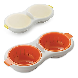 U/D 2 Pcs Microwave Egg Poacher,2 Cavity,Food Grade Double Cup Egg Boiler,Microwave Ovens Breakfast Cookware Kitchen Steamed Poached Egg Gadget (Red+Yellow)