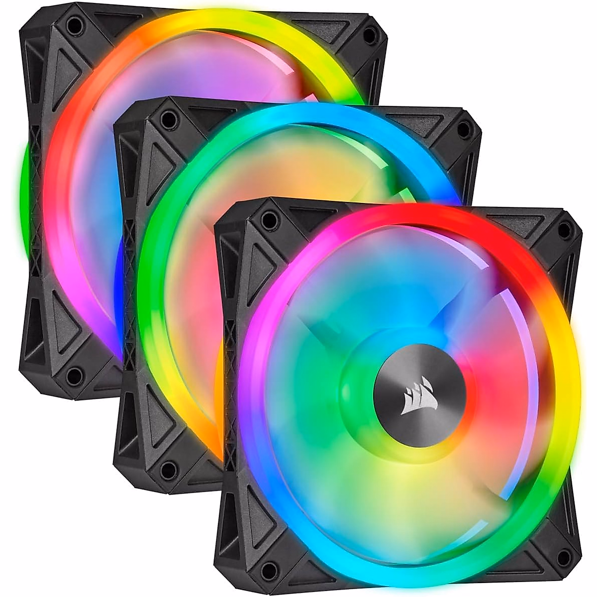 Corsair QL Series, Ql120 RGB, 120mm RGB LED Fan, Triple Pack with Lighting Node Core, Black, Compatible with Desktop