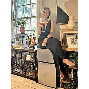 Anukis Compact Refrigerator 3.5 Cu Ft 2 Door Mini Fridge with Freezer For Apartment, Dorm, Office, Family, Basement, Garage, Silver