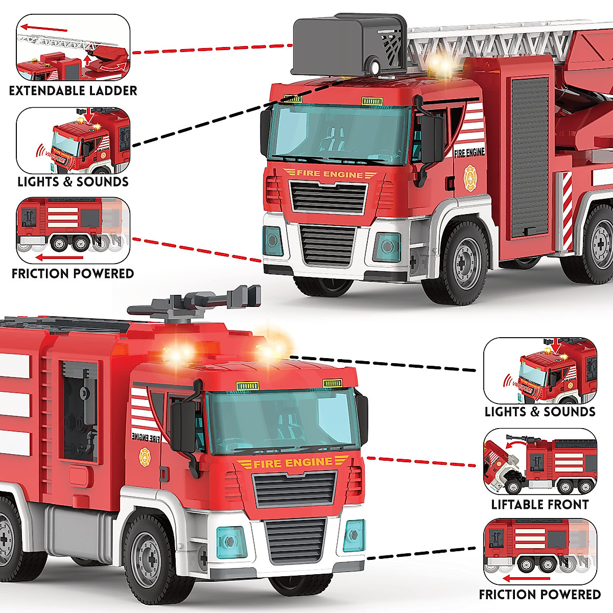Take Apart Fire Truck Toy - 125 Pcs 2-in-1 STEM Building Kit Toy w/Drill - DIY Friction Power Firefighter Toy Building Set for Kids w/Light & Sounds, Boys & Girls, Ages 4 5 6 7 8 Years Old