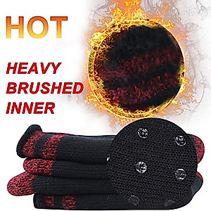 Three street Outdoor Sport Thermal Socks, Men Comfort Heavyweight Thermal Hiker Crew Insulated Heat Non Skid Socks, Winter Thick Warm Fuzzy Slipper Socks Warm Clothes for Working Black Red 1 Pair