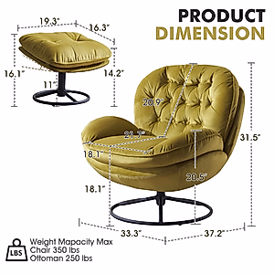 K Knowbody Swivel Accent Chair with Ottoman，Velvet Reading Chairs for Adults, Modern Upholstered Living Room Chairs,Oversized Comfy Chair for Bedroom,Lounge Chair,Green