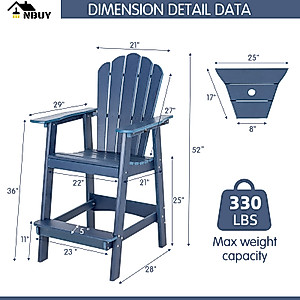 Anbuy Balcony Chair Tall Adirondack Chair Set of 2 Outdoor Adirondack Barstools with Connecting Tray - Patio Stools Weather Resistant for Deck Balcony Pool Backyard, Navy Blue