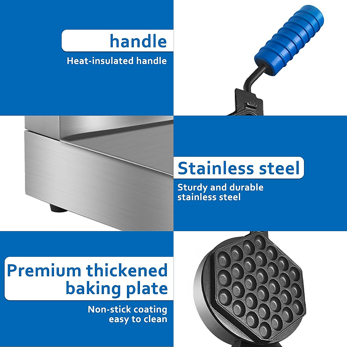 YOOYIST LED Egg Bubble Waffle Iron Machine Rotating Belgian Waffle Maker Commercial Grade Professional Intelligent Heavy Duty Non Stick Digital For Hotel Restaurant