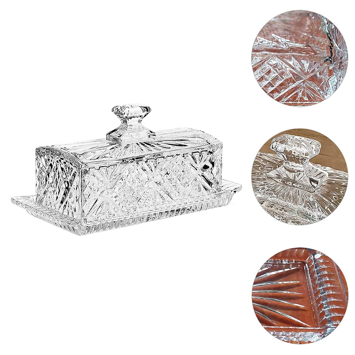 BESTonZON Rectangular Glass Plate Glass Butter Dish clear butter dish butter plate crystal butter dish with Lid Butter Glass Cake Keeper