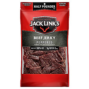 Jack Link's Beef Jerky, Peppered, 1/2 Pounder Bag - Flavorful Meat Snack, 9g of Protein and 80 Calories, Made with Premium Beef - 96% Fat Free, No Added MSG** or Nitrates/Nitrites