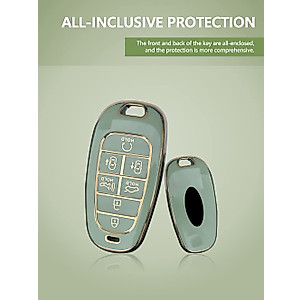 HIBEYO Key Fob Cover for Hyundai Sonata 2020 2021 2022 Santa Fe Smart Remote Auto Key Shell Soft TPU Car Accessories for Hyundai 7 Buttons Key with Bling Keychains-Black