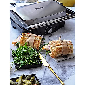 IMUSA USA Electric Stainless Steel Panini Press with Adjustable Temperature Settings and Nonstick Plates, 1200W
