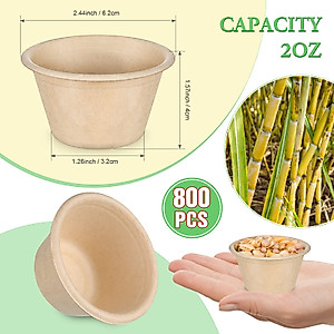 Zubebe 800 Packs 2 oz Disposable Bagasse Fiber Souffle Cups Condiment Cups Natural Bagasse Fiber Sauce Cups Sample Cups Tasting Cups for Small Sauce Portion Sample Snack Charcuterie Serving