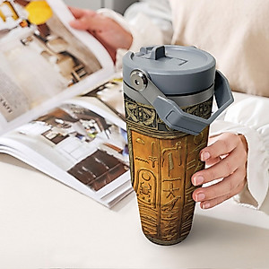FOCIUZTA 30oz Tumbler with Lid - Insulated Cup - Travel Coffee Mug - Perfect Gift for Easter, Father’s Day, Mother’s Day, Birthdays - Ancient Egyptian-Inspired Design with Gold and Hieroglyphs
