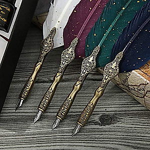 tegongse Sprinkle Gold Vintage Feather Quill Dip Pen Set, Calligraphy Fountain Pen in Gift Box