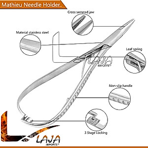 Laja Imports Mathieu Ligature Elastic Placing Plier 5.5" Needle Holder Driver, Ligature Separator Placer, Elastomeric Orthodontic Instruments for Educational Use