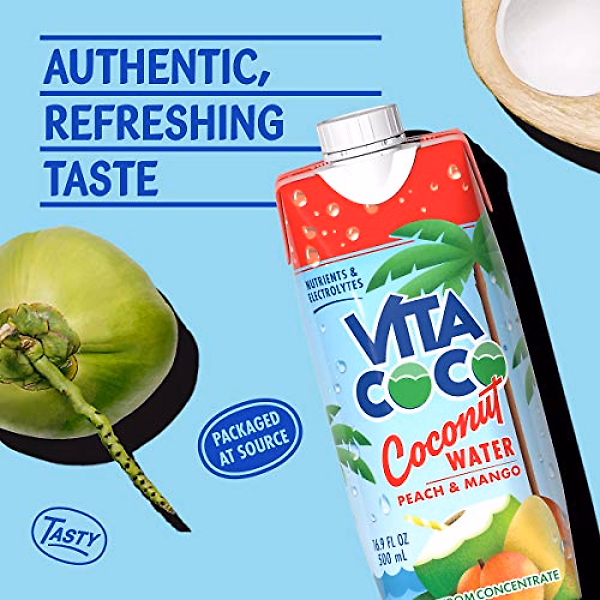 Vita Coco Coconut Water, Peach & Mango - Naturally Hydrating Electrolyte Drink - Smart Alternative to Coffee, Soda, and Sports Drinks - Gluten Free - 16.9 Fl Oz (Pack of 12)
