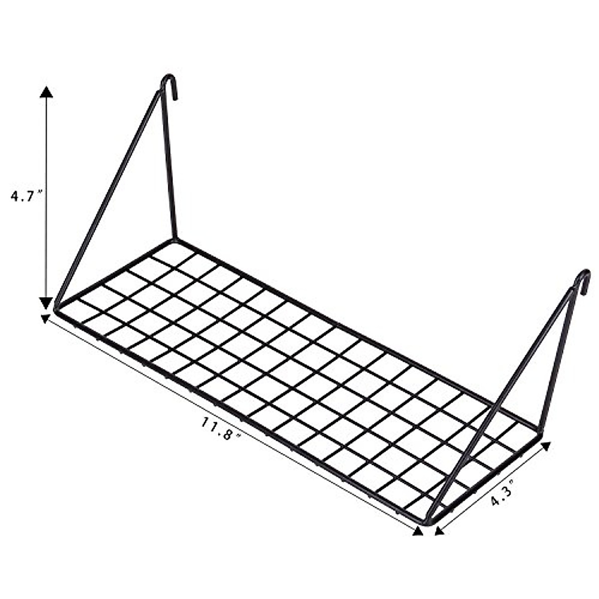 Kaforise Hanging Straight Shelf for Wire Wall Grid Panel, Small Wire Wall Organizer and Display Shelf, Size 11.8" X 4.3" ,Black Painted