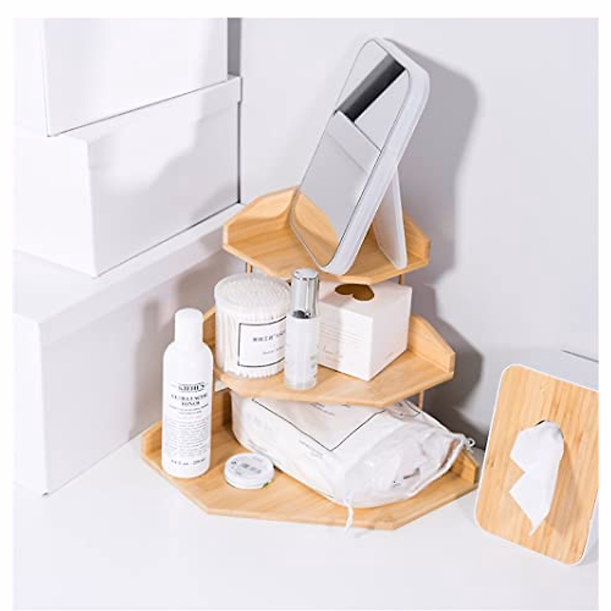 TJLSS Multi-Layers Desk Organizer Eco Natural Sundries Storage Box Kitchen Storage Holder Corner Storage Rack