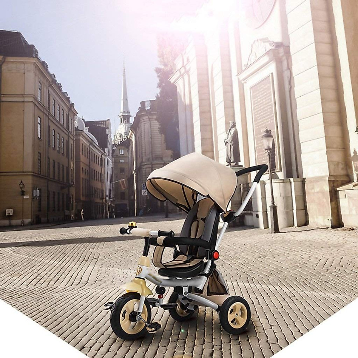 SZNWJ Ygqtbc Children's Tricycle,Children's Tricycle Bicycle Baby Stroller 1-5 Years Old Baby Stroller Child 3 Wheel Bicycle,Protective Awning(Color : Gold)