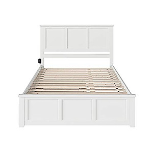 AFI Madison Queen Platform Bed with Matching Footboard and Turbo Charger with Twin Extra Long Trundle in White
