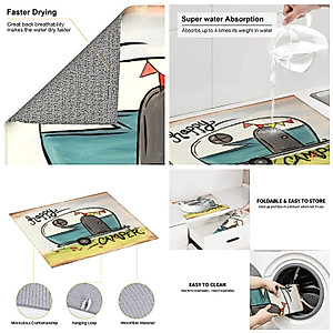 Camping Dish Drying Mat For Kitchen Counter Microfiber Absorbent Dish Collapsible Drying Pad Drainer Rack Protector Mats Dishes Drainer For Kitchen Countertops 16x18inch