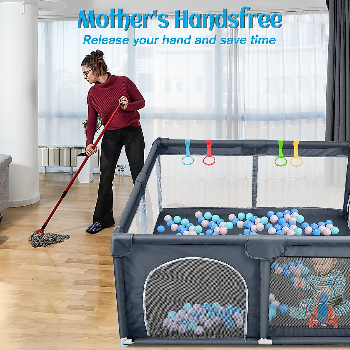 Baby Playpen, Playpen for Babies and Toddler, Baby Play Pen for Toddler, Large Baby Playard with Gate, 59×71IN Sturdy Safety Baby Fence with Anti-Slip Base,Play Yard Indoor Outdoor Kid Activity Center