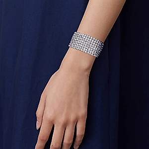 Zealmer Women Clear Rhinestone 8 Row Stretch Bracelet Silver Tone(small)
