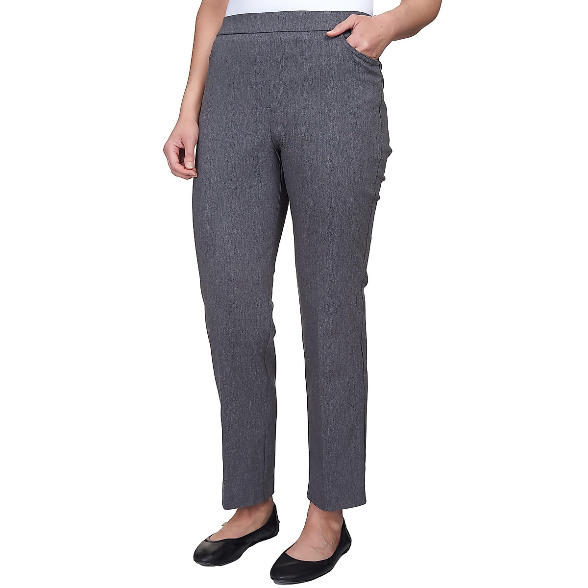 Alfred Dunner Women's Allure Slimming Missy Stretch Pants-Modern Fit, Grey, 10