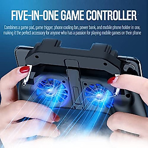 Mobile Game Controller with 4000mAh Power Bank & Cooling Fan, Phone Game Controller with L1R1 Triggers Joystick for PUBG/Call of Duty/Fortnite, Phone Gaming Grip Gamepad for 4.7-7" Android iOS Phone