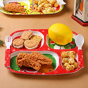 Hoolerry 4 Set Dinner Plate for Kids Boys Girls Dinnerware Divided Plates with Fork and Spoon Elk Shark Dinosaur Vehicle Excavator Unicorn Kids Dishes for Top Rack Dishwasher Safe(Cute)