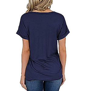 Iusun Women Short Sleeve T-Shirts Casual V-Neck Pocket Ruffled Loose Solid Color Tee Tops Tunic Tank Vest Blouse