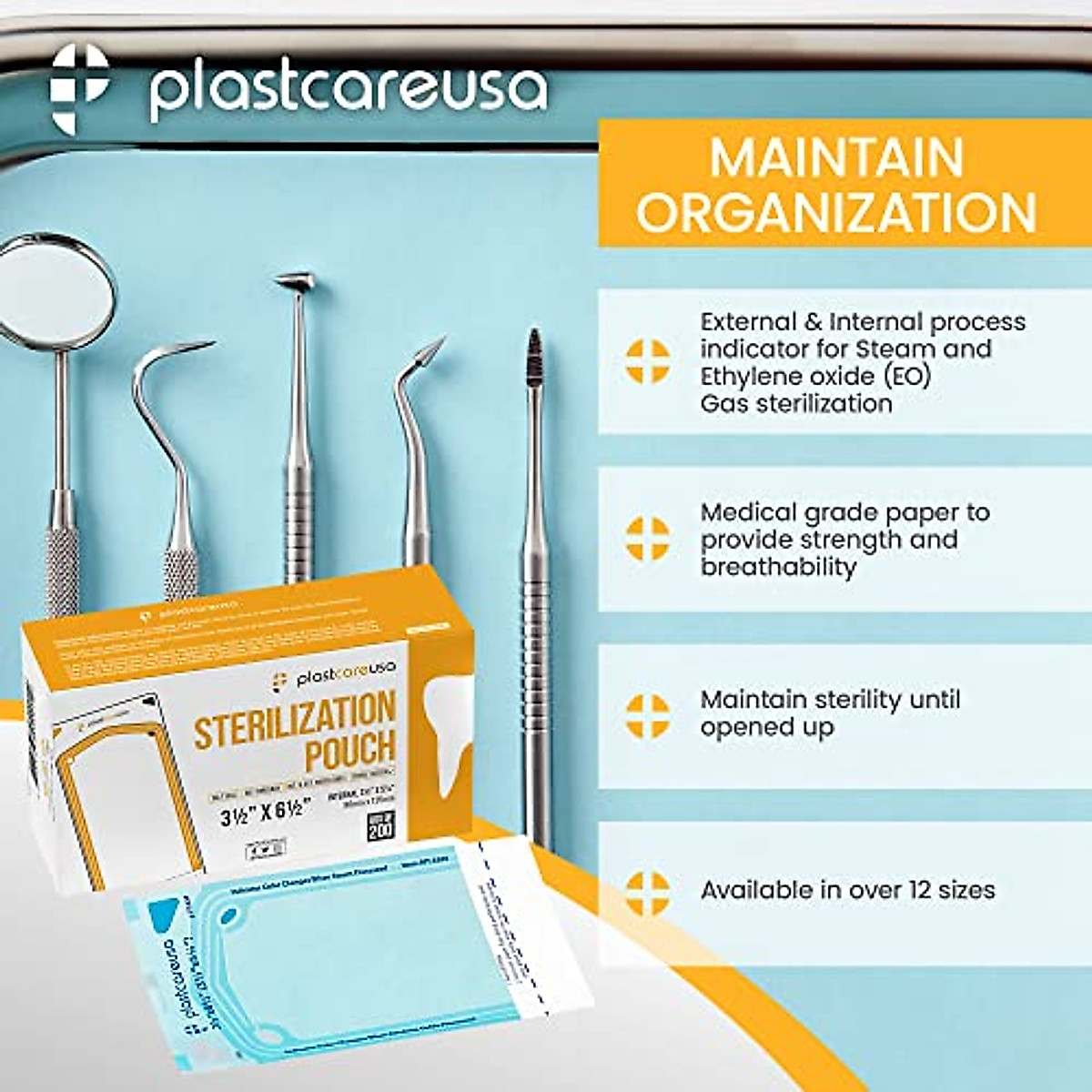 200 3.5 X 5.25 Self Sterilization Pouches for Dental Offices, Autoclave Sterilizer Bags Pouch for Dentist Tools, for Cleaning Tools, 200 Pouches Per Box, 1 Box of Paper Blue Film…