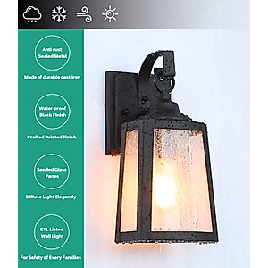 KSANA Outdoor Light Fixtures Wall Mount, Rust-Proof Metal Exterior Light Fixture with Seeded Glass, Outdoor House Lights for Porch, Patio, Doorway, Garden, Yard, Garage, Black Finish