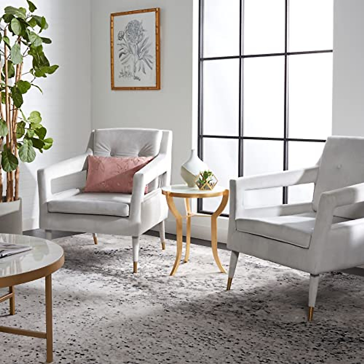 Safavieh Home Mara Retro Glam Silver Velvet and Gold Tufted Accent Chair