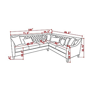Iconic Home Chic Home Aberdeen Linen Tufted Down Mix Modern Contemporary Right Facing Sectional Sofa, Grey,