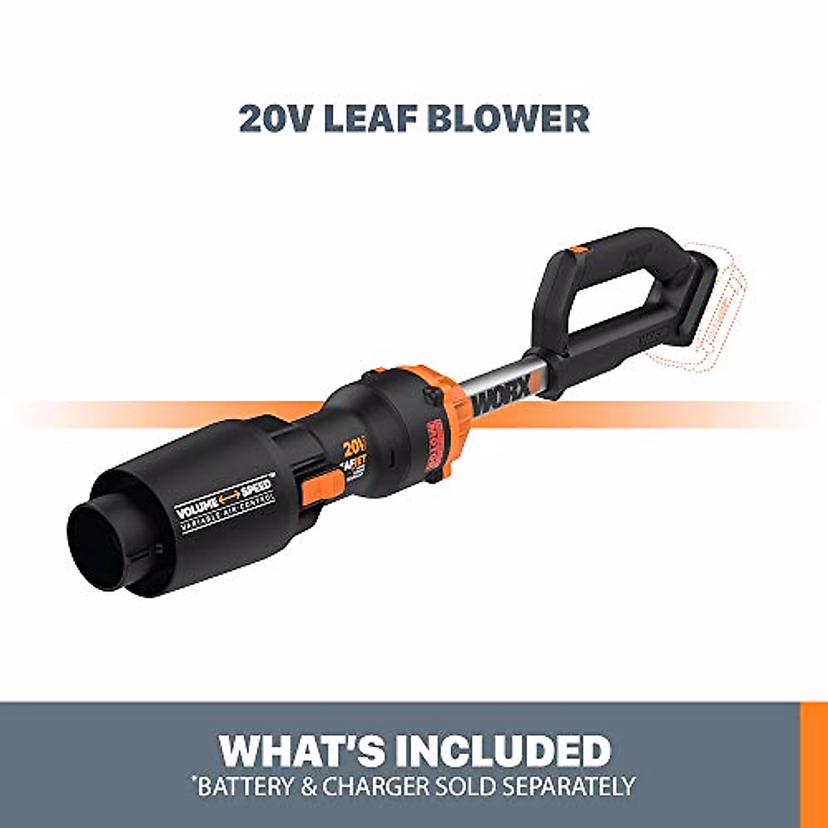 WORX Nitro WG543.9 20V Leaf Blower Cordless with Battery and Charger, Blowers for Lawn Care Only 3.8 Lbs., Cordless Leaf Blower Brushless Motor– Tool Only