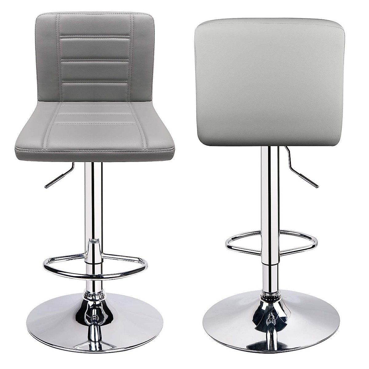 Leopard Bar Stools Set of 2, Modern Adjustable Bar Stool with Back, Straight Line Swivel Barstool (Light Grey)