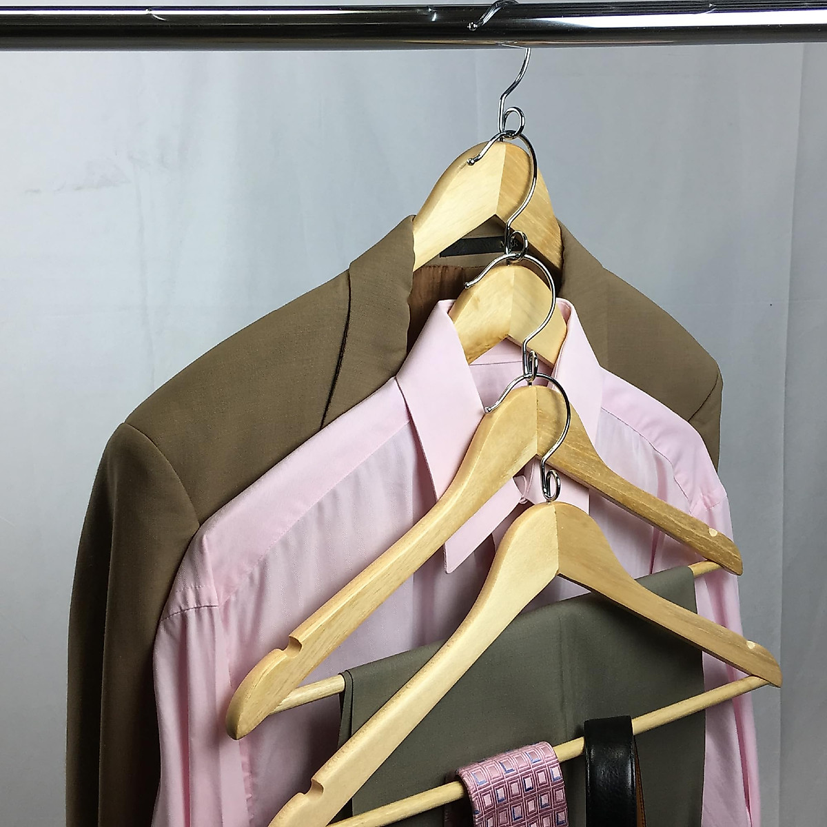 Proman Products KSA9030 Kascade Wooden Hangers 50 Pack, Unique Ring Design, Space Saving Pants Clothes Hanger with Pants Bar and Shoulder Notches, Natural