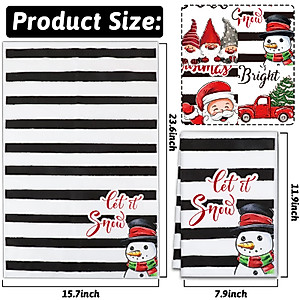 Christmas Kitchen Towels Black White Stripe Hand Towels Xmas Absorbent Dishcloths Winter Holiday Kitchen Decor Snowman Santa Dish Tea Towels Merry Bright Tea Towel for Home Kitchen Supplies 4PCS