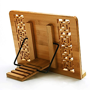 wishacc Large Size bamboo book stand and cookbook holders for reading hands free