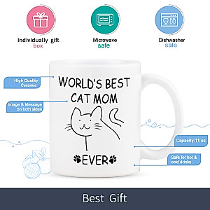 Cat Mom Gifts Worlds Best Cat Mom Ever Mug - Cat Lover Gifts for Women - Birthday Gifts for Cat Lovers for Women - Cat Gifts for Cat Lovers - Mothers Day Gifts for Cat Mom - 11Oz Cat Mom Coffee Mug