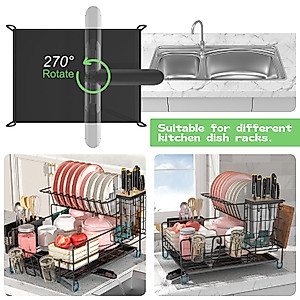 slhsy Dish Drying Rack, Stainless Steel 2-Tier Dish Rack with Cup Holder Utensil Holder Cutting Board Holder Knife Holder with Drainboard Black