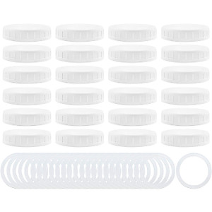 Cornucopia Wide Mouth Plastic Mason Jar Lids with Silicone Seal Rings (24-Pack Deluxe Set)